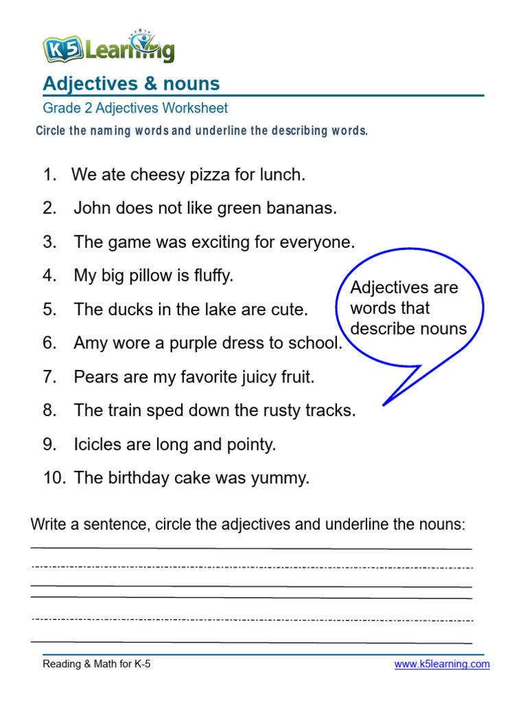 Grade 2 Adjectives Nouns B | PDF | Language Arts & Discipline