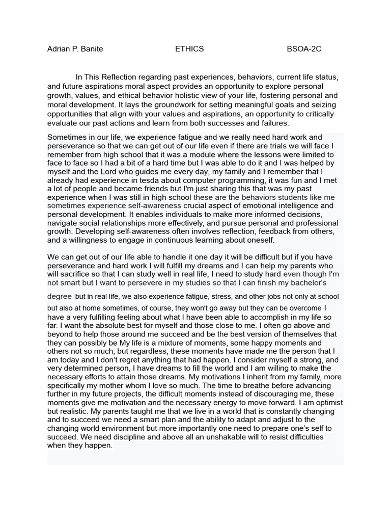 Reflection Ethics | PDF | Motivation | Motivational