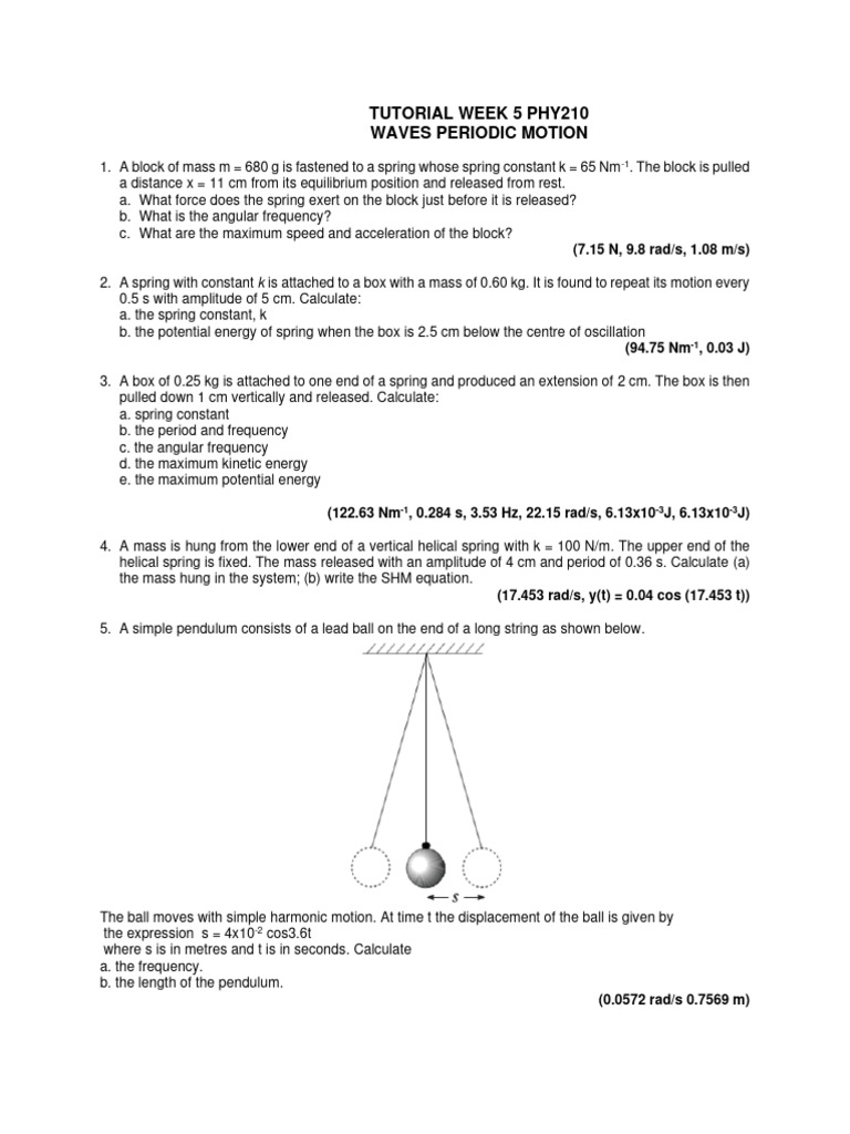 Tutorial 3 Phy210 | PDF | Pendulum | Quantity