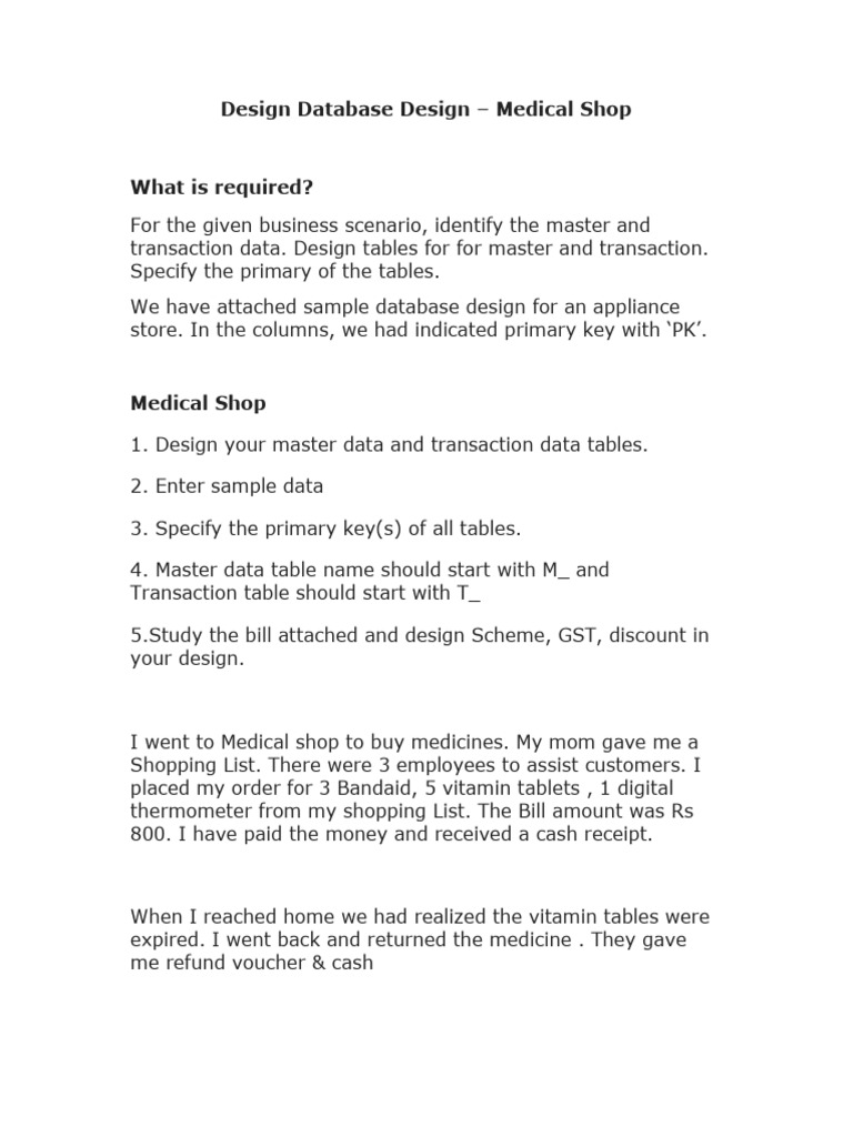 Medical Shop Database Design Guide | PDF