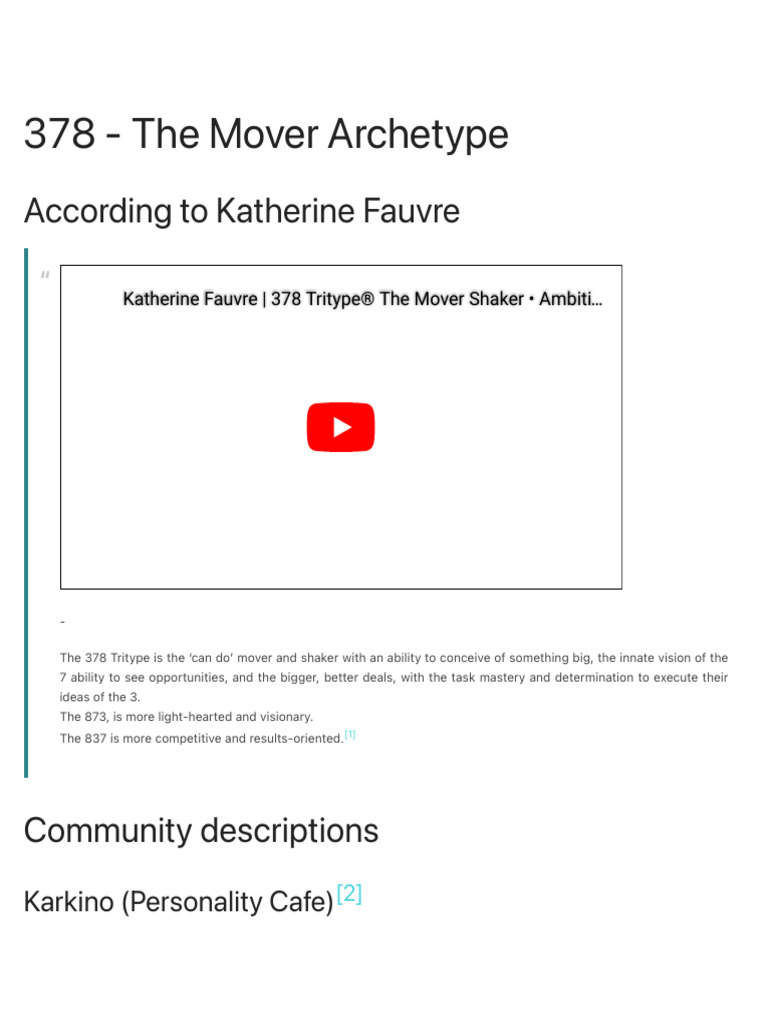 378 - The Mover Archetype - Wiki - Personality Da | PDF