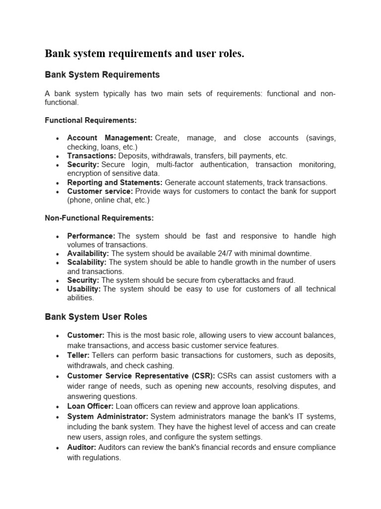 Bank System Users Roles in Requirements Gathering | Download Free PDF ...
