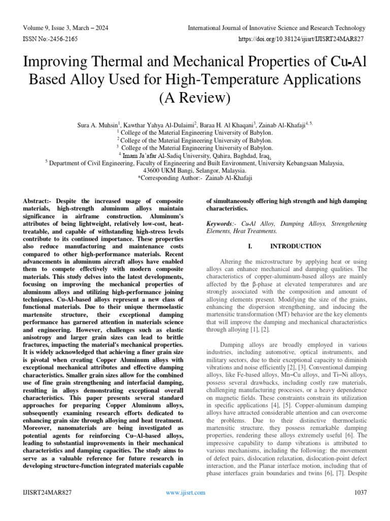 Improving Thermal and Mechanical Properties of CuـAl Based Alloy Used ...