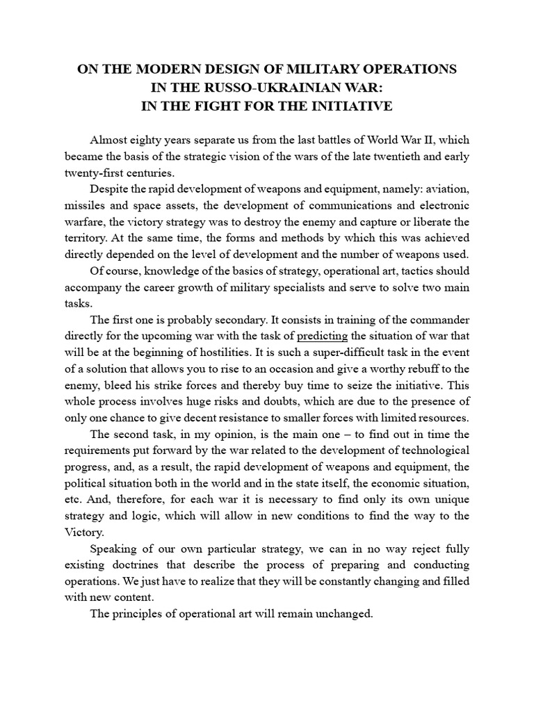 Ukraine Valerii Zaluzhnyi Essay Design of War | PDF | Military | Battles
