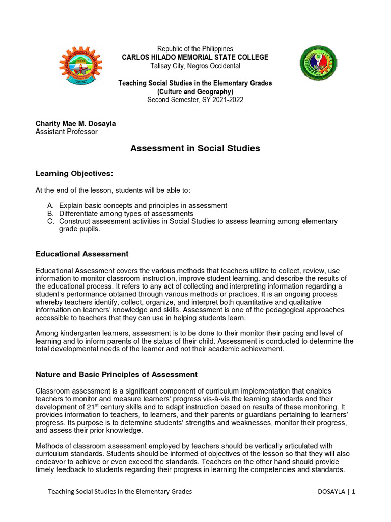 Social Studies Assessment Strategies | PDF | Educational Assessment ...