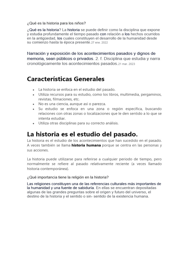 Historia para niños: definición y importancia | PDF