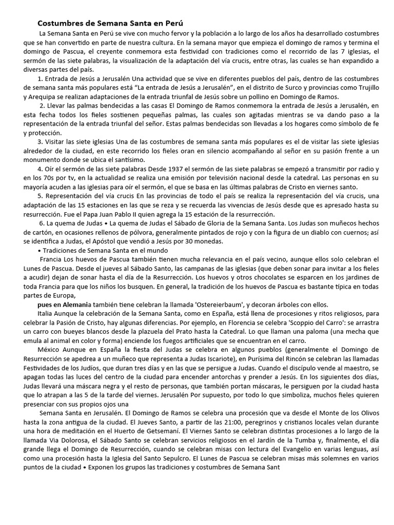 Costumbres De Semana Santa En Perú Pdf Pascua De Resurrección