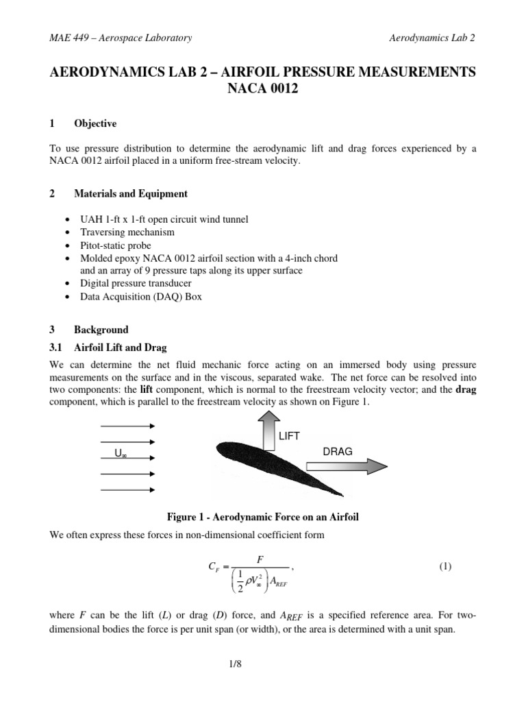 MAE 449 - Aerodynamics Lab 2 - Airfoil Pressure Measurements - NACA 0012 | PDF | Fluid Dynamics ...