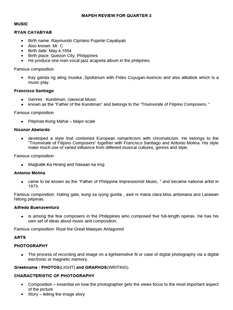 Mapeh Review For Quarter 3 | PDF | Shape | Image