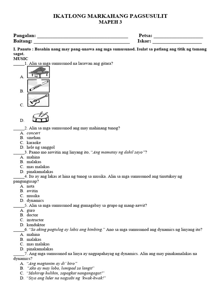 MAPEH 3 With TOS | PDF