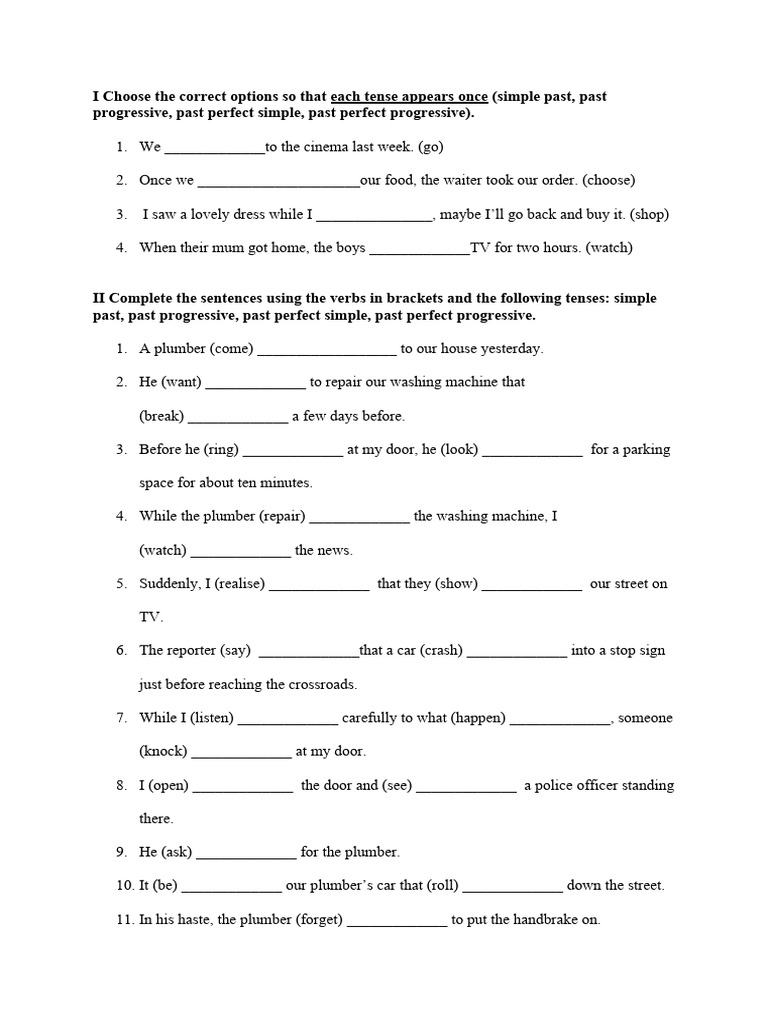 I Choose the correct options so that each tense appears once | PDF ...