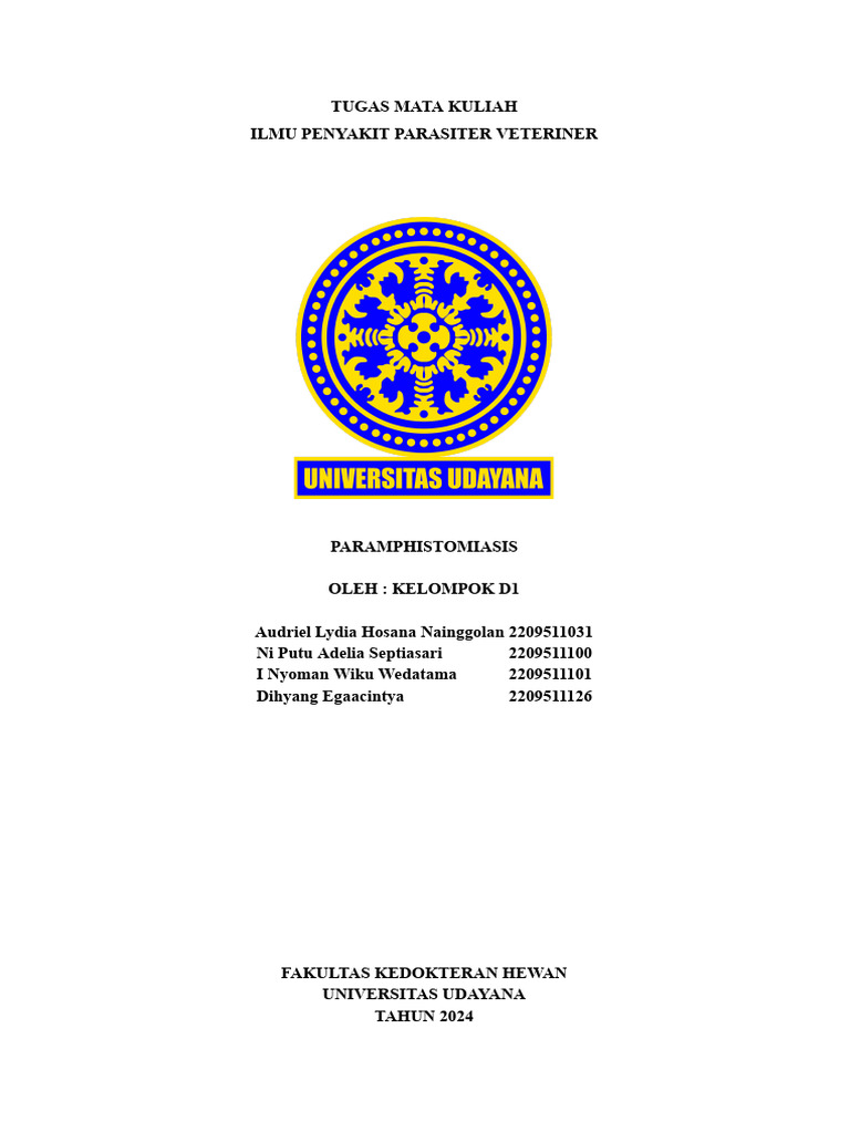 D1 - Tugas Ilmu Penyakit Parasiter Veteriner - Paramphistomiasis | PDF
