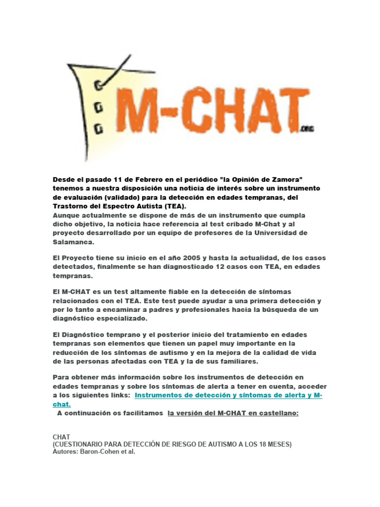 M Chat | PDF | Espectro autista | Medicina CLINICA