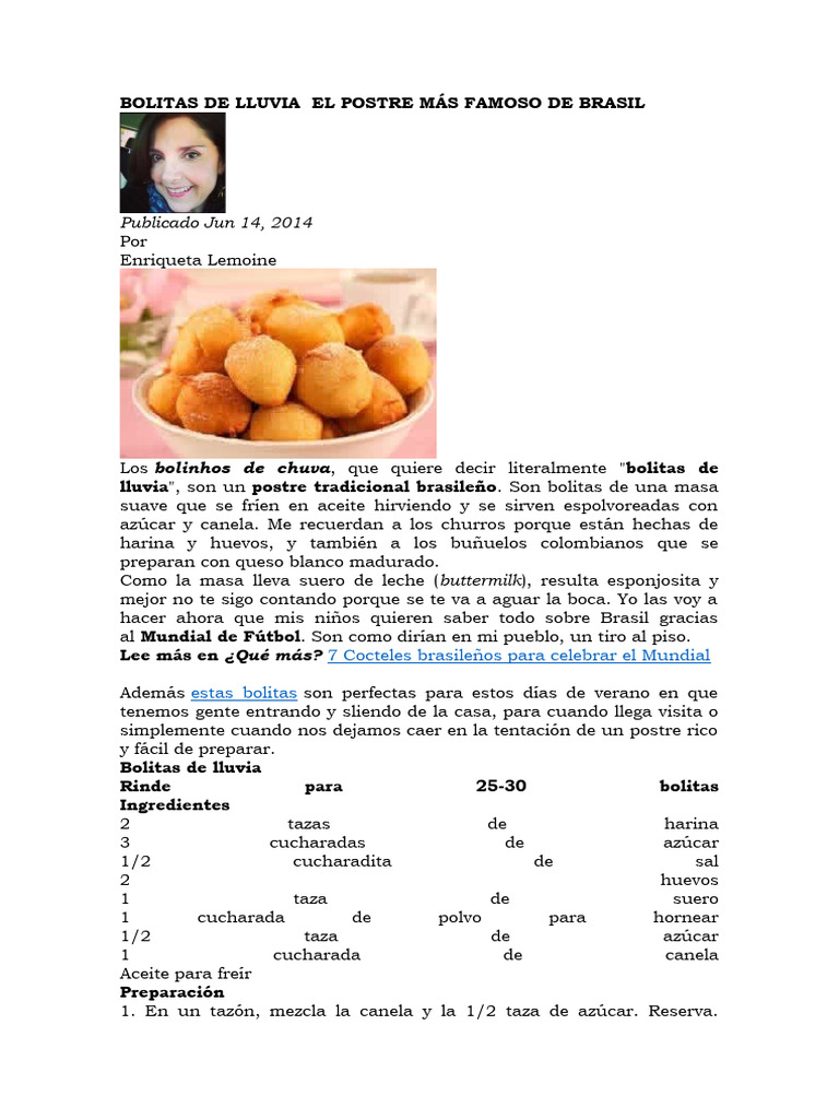 Bolitas de Lluvia El Postre Más Famoso de Brasil | PDF | Postres | Alimentos