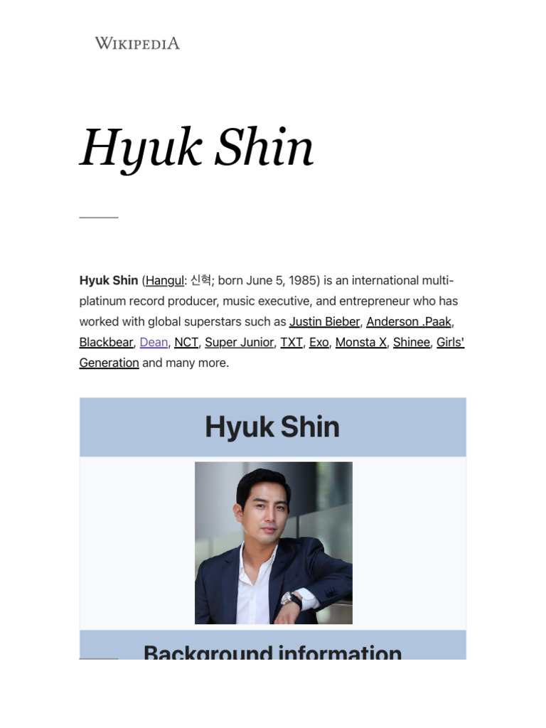 Hyuk Shin - Wikipedia | PDF | Musicians | Pop Music