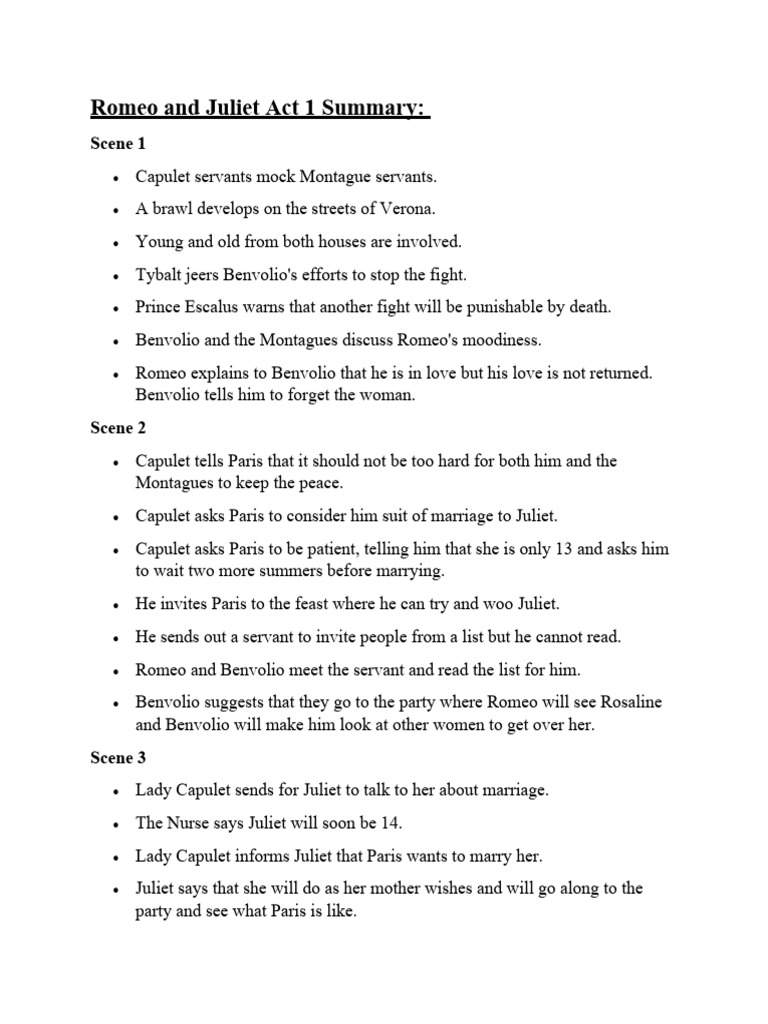 Romeo and Juliet Act 1 Summary | PDF