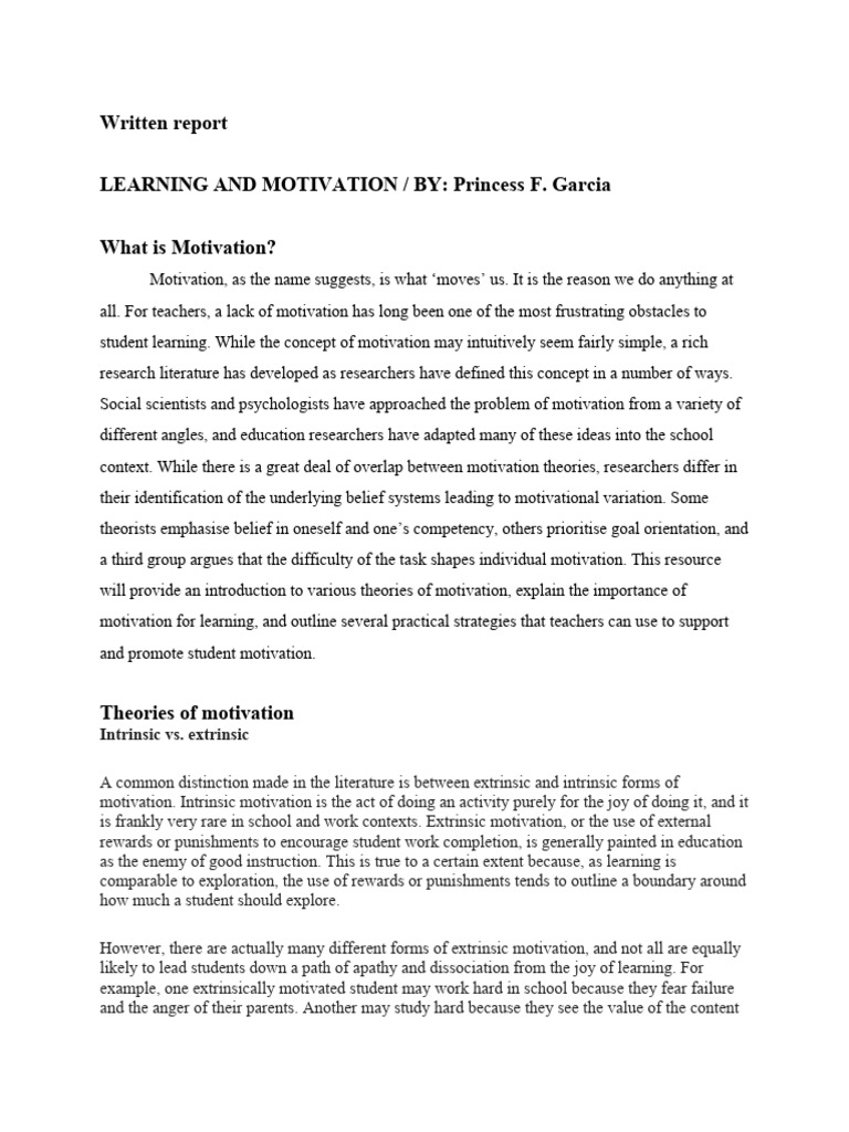 Written Report | PDF | Motivational | Motivation