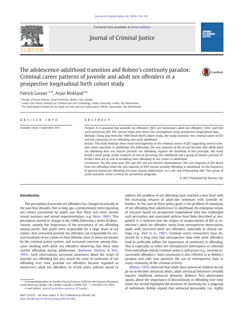 Adolescence Adulthood Transition And Robinss Continuity Paradox Pdf Juvenile Delinquency
