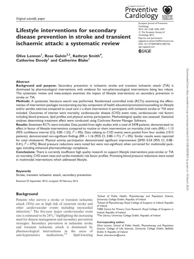 Lennon Et Al. - 2014 - Lifestyle Interventions For Secondary Disease ...