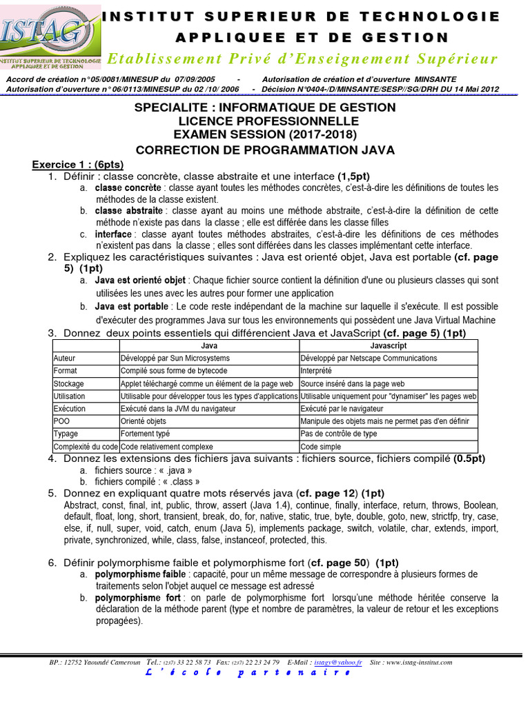 2017-2018 PROGRAMMATION JAVA Correction | PDF | Java (Langage de programmation) | Génie logiciel