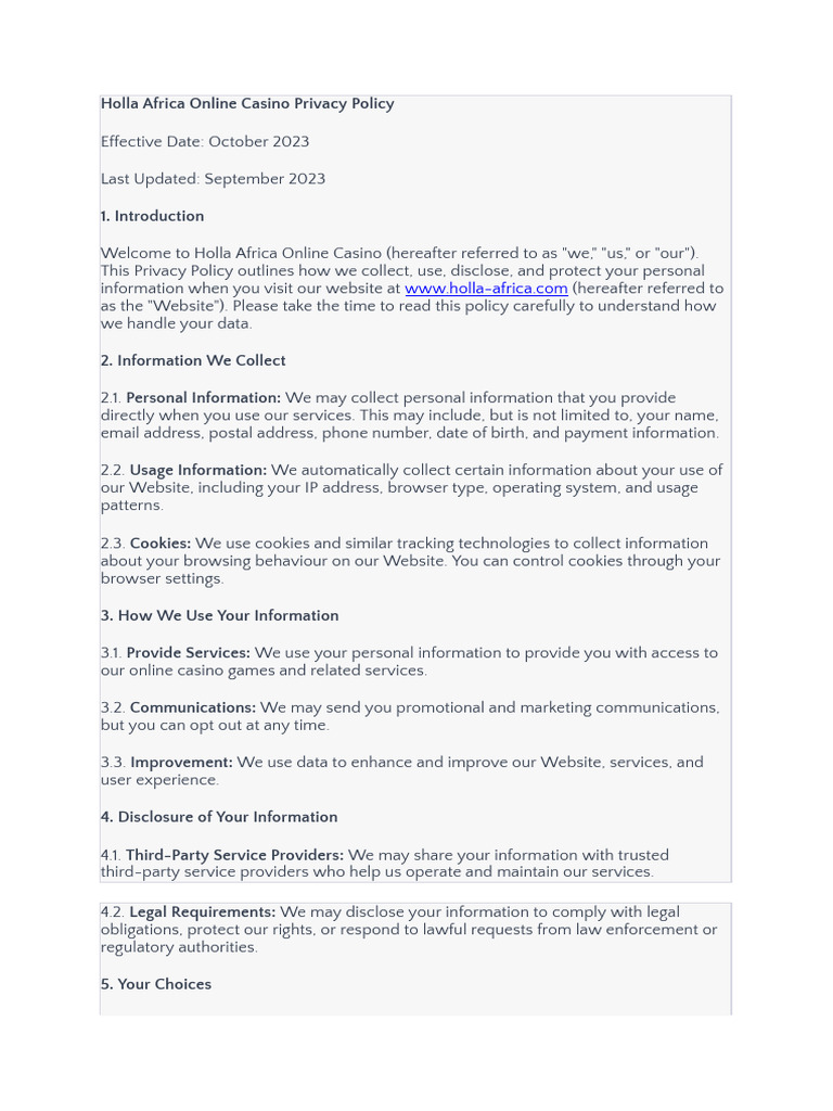 Holla Africa Privacy Policy | PDF | Privacy | Http Cookie