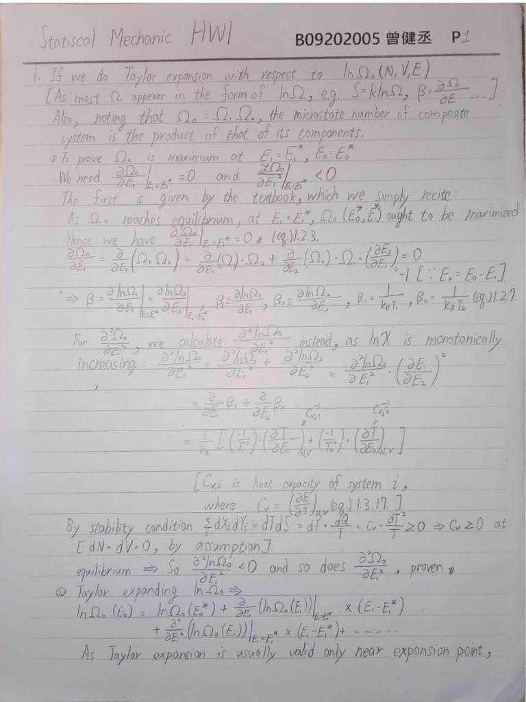 Pathria Statistical Mechanics 1.1, 1.3, 1.10 | PDF