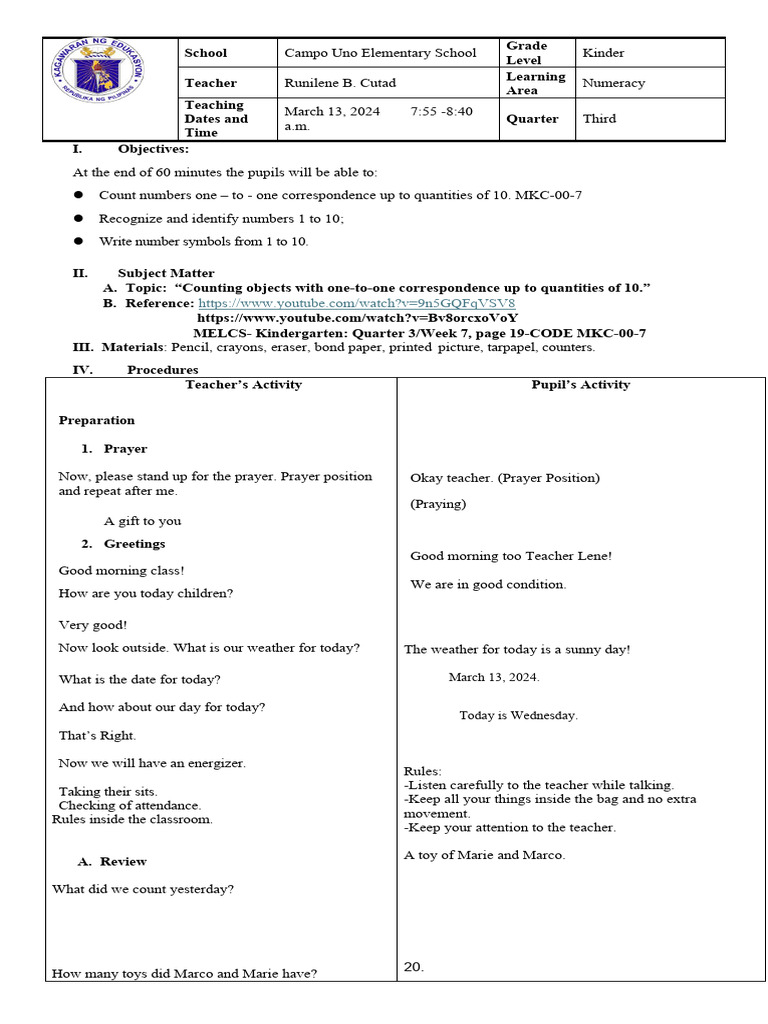 Lesson Plan in COT 3 Q3W7 | PDF | Teachers | Teaching