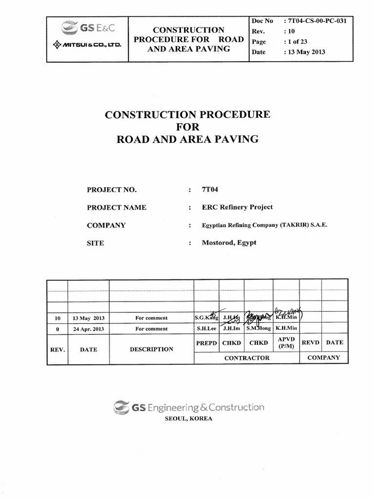 7T04-CS-00-PC-031 Procedure For Road & Area Paving-Rev 1 | PDF | Road Surface | Concrete