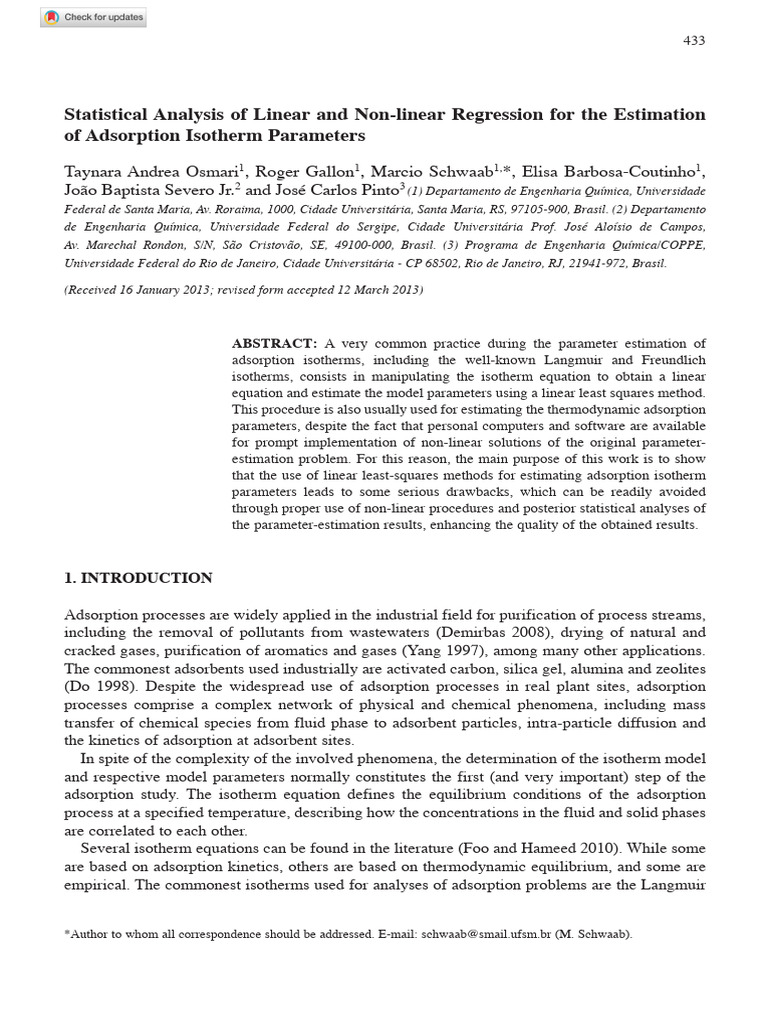 Statistical Analysis of Linear and Non-Linear Regr | PDF | Adsorption | Least Squares