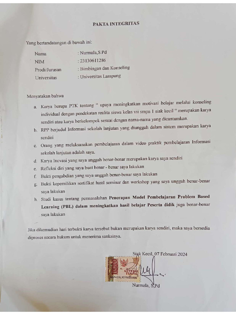 pakta integritas | PDF