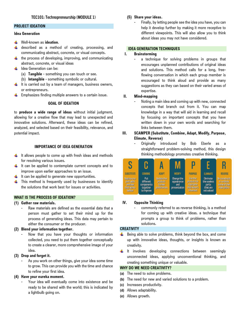 Project Ideation (TEC101) | PDF | Innovation | Creativity