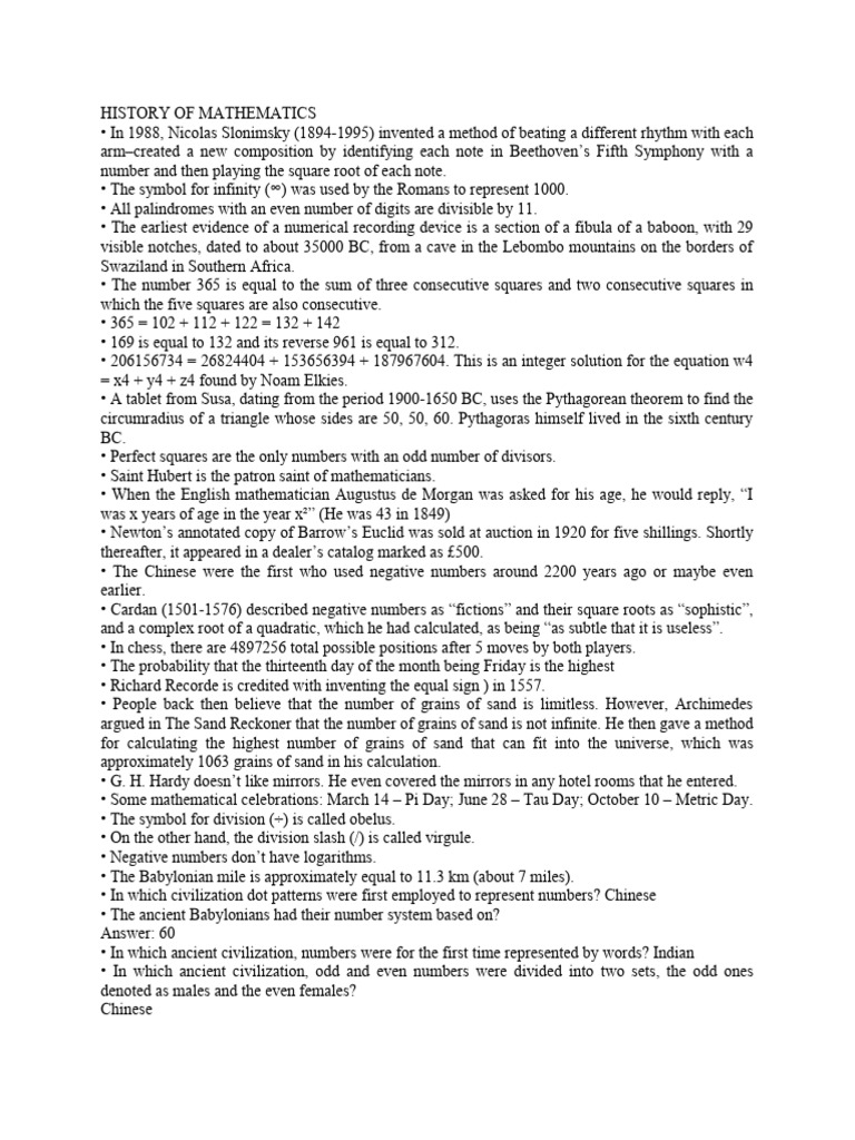 Key Milestones in Mathematics History | PDF | Mathematics | Numbers