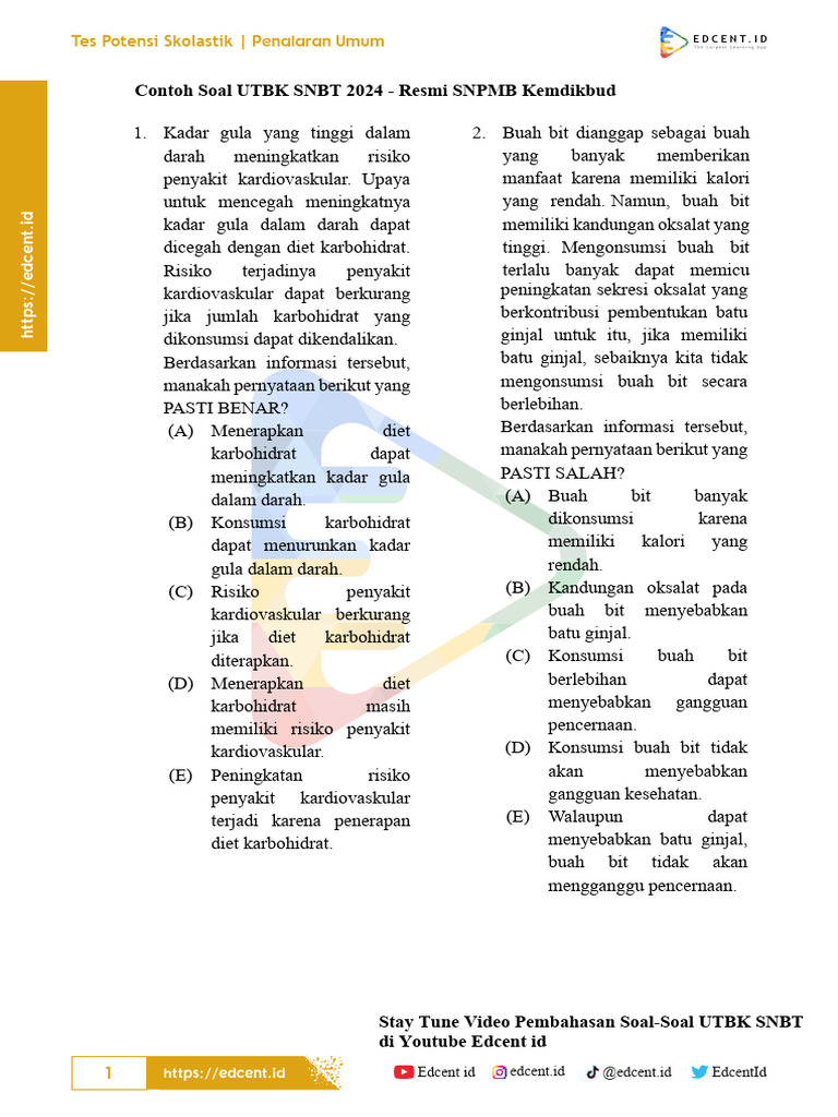 Contoh Soal Penalaran Umum UTBK 2024 | PDF