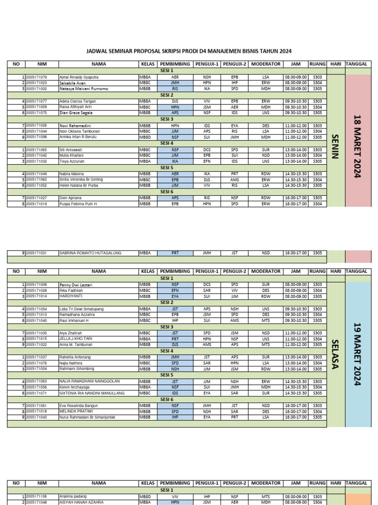 Jadwal Sempro Prodi MB 2024 | PDF