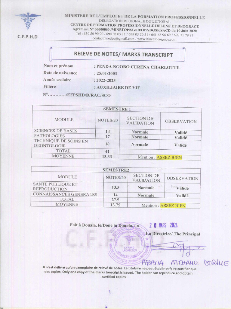 Relevé de Note 2_013841 | PDF