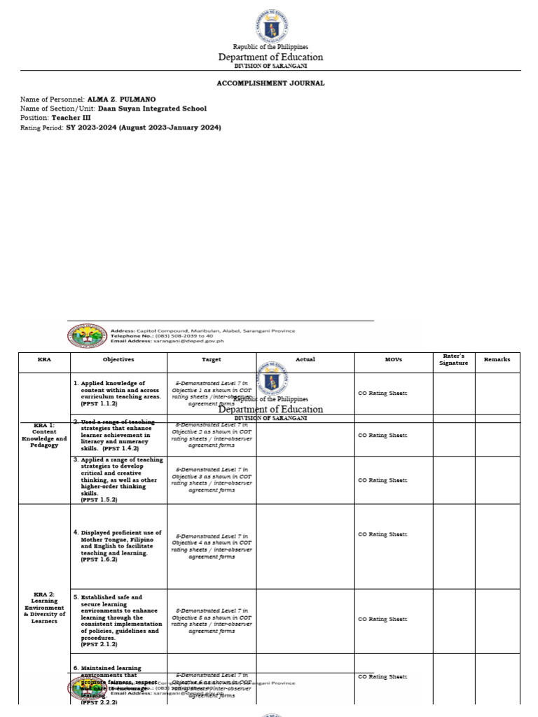 Accomplishment Journal 2023 2024 | Download Free PDF | Learning | Pedagogy
