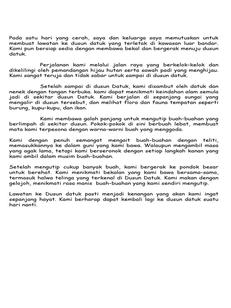 BM Tahun5 Karangan Lawatan Ke Dusun Datuk | PDF
