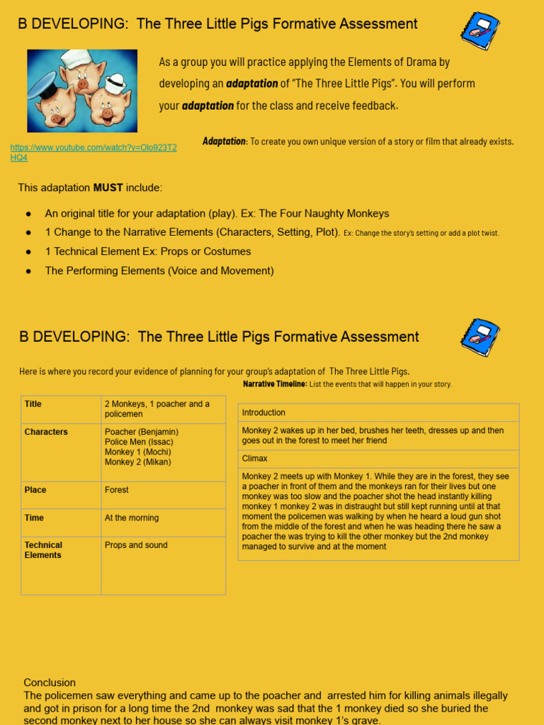 B Developing - (The Three Little Pigs Formative Plan) | PDF | General ...