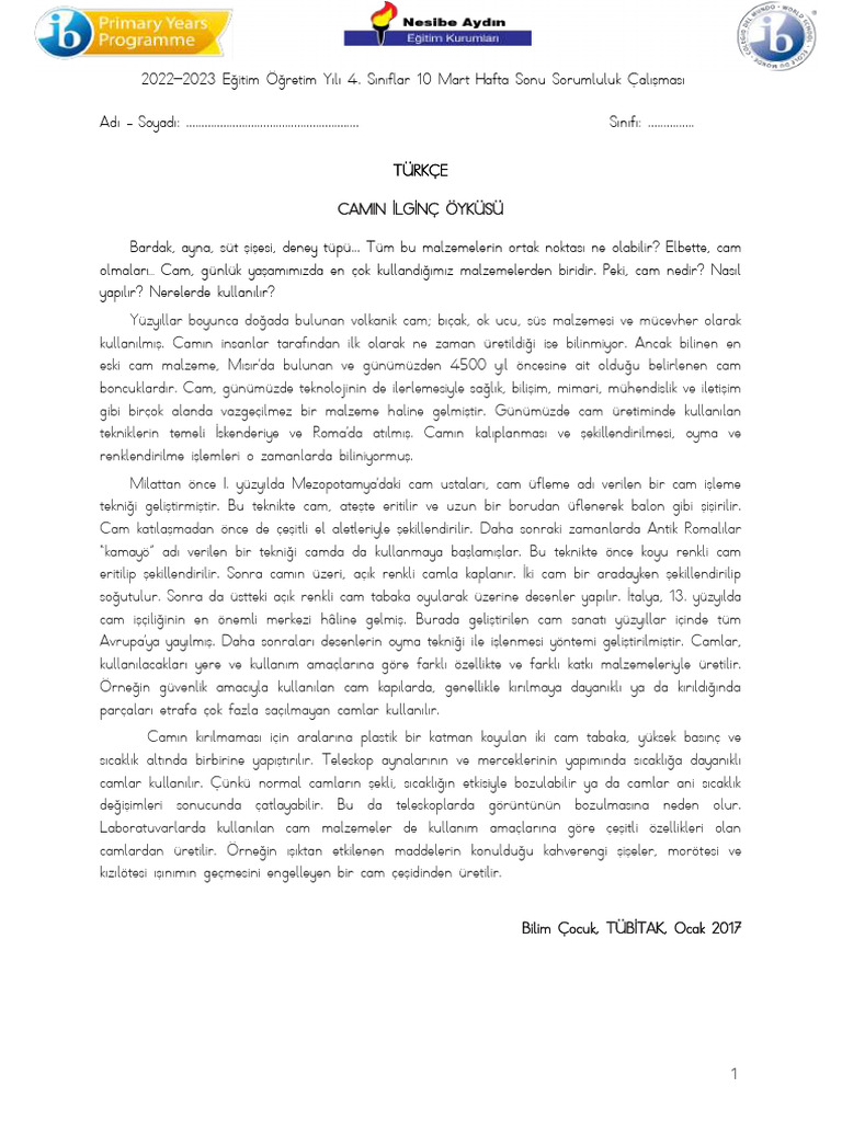 Odev - 4. Siniflar 10 Mart Hafta Sonu Odevi | PDF