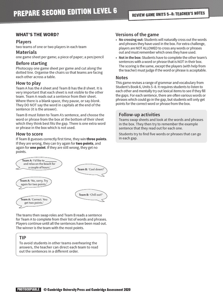 PREPARE_6_Review game_Units 05-08 | PDF | Phrase