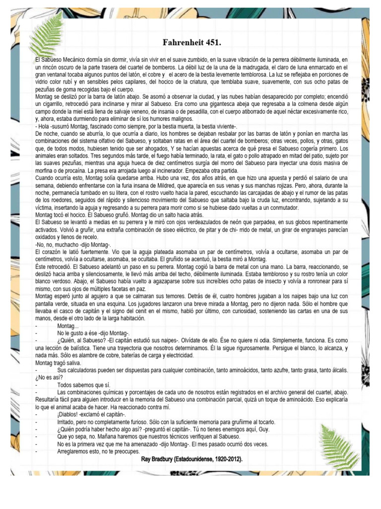 Fahrenheit 451 | PDF | Libros para adolescentes