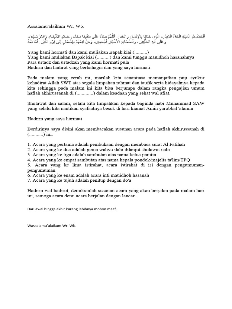 Contoh Teks MC Haflah Akhirussanah (Pondok Pesantren, Majelis Ta'lim ...