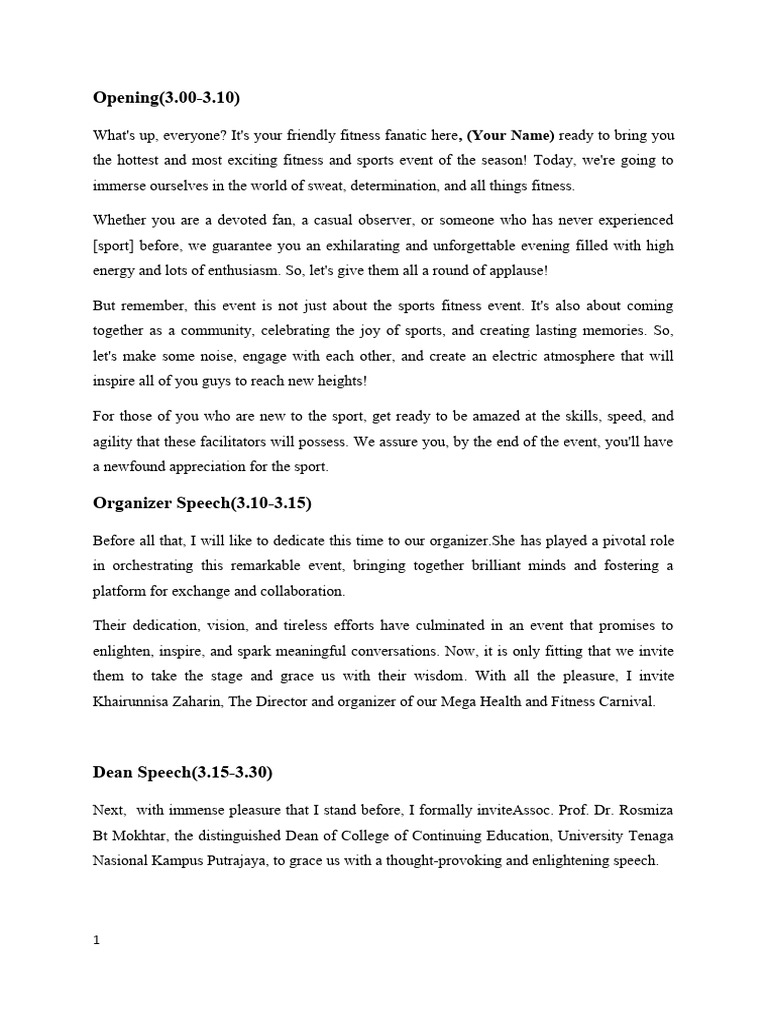Emcee Script for Fitness Event | PDF | Body Mass Index | Flexibility ...