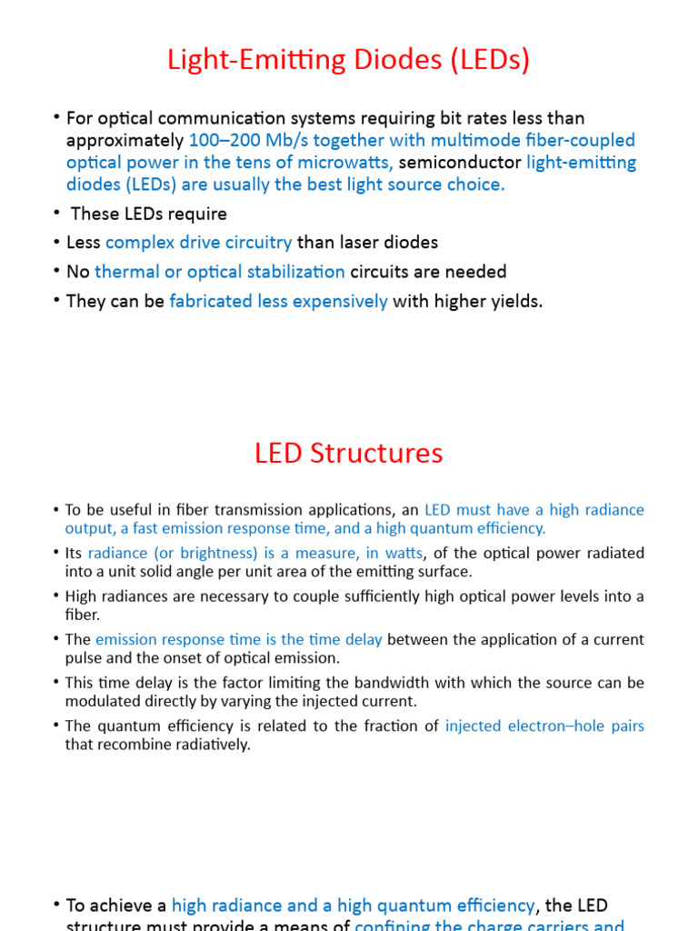 Surface vs. Edge Emitting LEDs in Fiber Optics | PDF