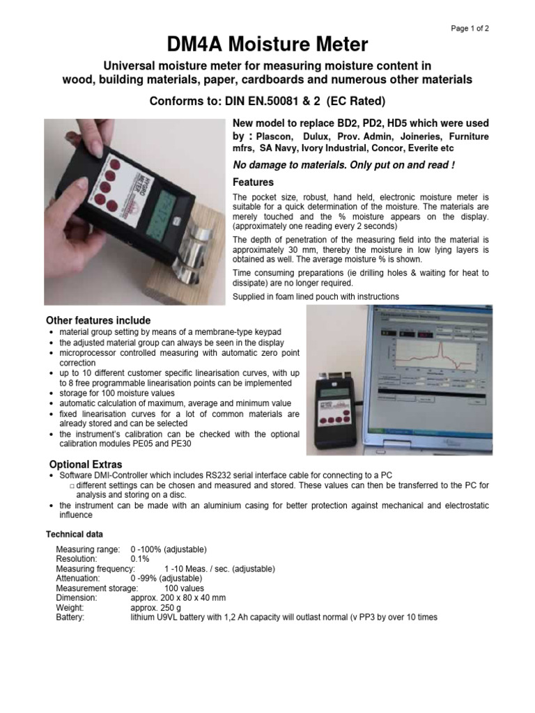 Dm4a Moisture Meter Data Sheet NF | PDF | Capacitor | Personal Computers