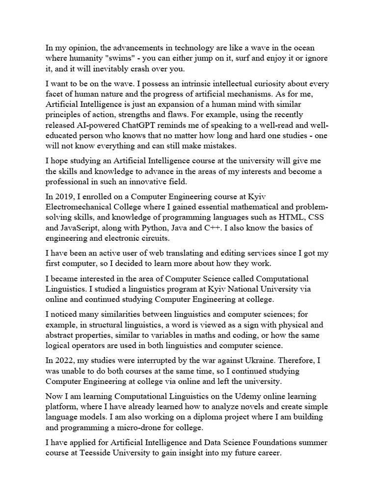 Motivation Letter | PDF | Artificial Intelligence | Intelligence (AI ...