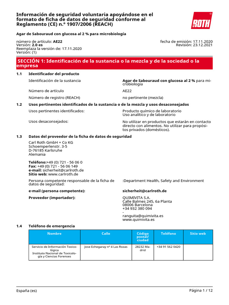 HDS Agar Glucosa Según Sabouraud | PDF