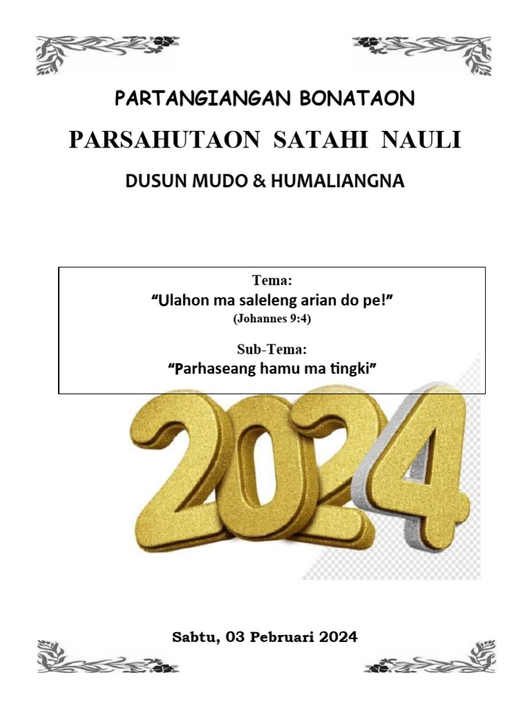Tata Acara Bona Taon Parsahutaon 2024 | PDF