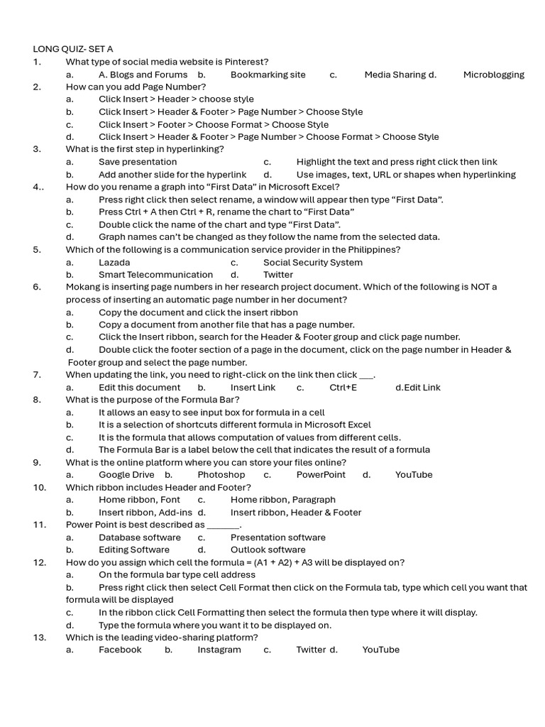 ET-LONG-QUIZ-SET-A | PDF | Hyperlink | Software