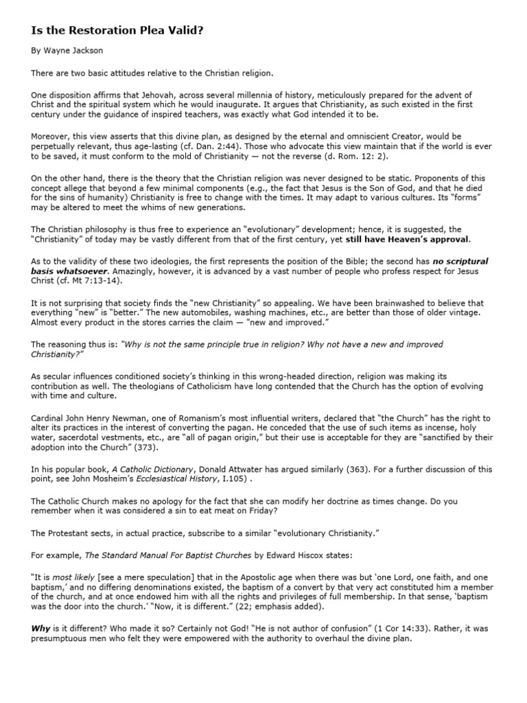 Apostasy - Is The Restoration Plea Valid | PDF | Baptism | Paul The Apostle